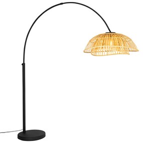 Orientální oblouková lampa černá s přírodním bambusem - Pua