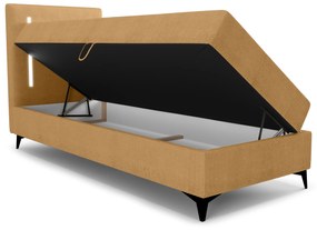 Jednolůžková postel 90 cm Ortega Comfort (hořčicová) (s roštem a matrací, s úl. prostorem) (s LED osvětlením). 1082694