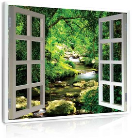 Malvis ® Obraz okno lesní říčka Velikost: 50x40 cm