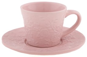 Keramický šálek s podšálkem růžová květina 220 ml
