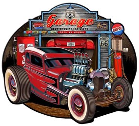 Nástěnná kovová cedule Route 66 - Garage - 50*1*43 cm