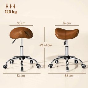 HOMCOM Výškově nastavitelná otočná stolička 49-61 cm pracovní stolička otočná sedlová stolička pro kancelář, salon, masáž, spa Hnědá