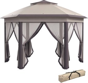 Outsunny Pavilon 4x4m Voděodolný Skládací Pavilon v Hexagonálním Designu, Dvojitá Střecha, Zahradní Pavilon se 6 Bočními Panely, Party Stan včetně Pře