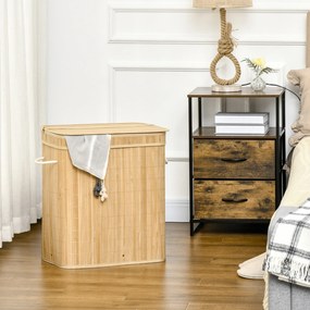 HOMCOM Koš na prádlo s víkem 90 L, sběrač prádla s rukojetmi, 2 odnímatelné tašky, skládací, koš na prádlo do praní do prádelny, ložnice, koupelny