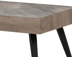 Konferenční stolek 120x60 šedý mramor nohy černý kov světle hnědá dýha AHG-281 GREY