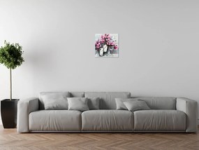 Gario Obraz s hodinami Růžové magnolie ve váze Rozměry: 100 x 40 cm