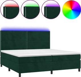 Box spring postel s matrací a LED tmavě zelená 200x200 cm samet 3136086