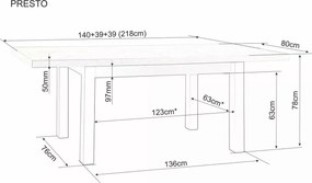 Jídelní stůl Presto 140/218 cm kašmír/dub cremona torro