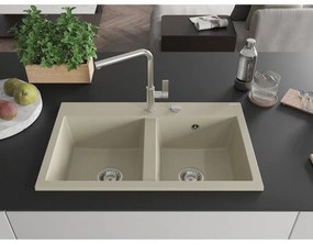 Mexen Hektor, 2-komorový granitový dřez 800x480x205 mm, béžová, chromový sifon, 6521802000-69