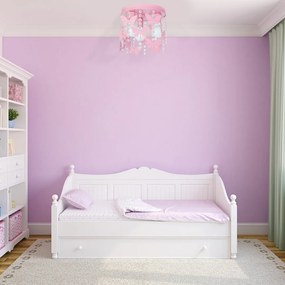 Dětské stropní svítidlo Angelica, 1x křišťálové/růžové kovové stínítko, p