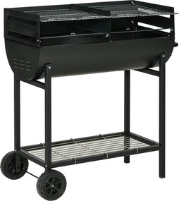 Outsunny Gril na dřevěné uhlí s nastavitelnou výškou pro venkovní přenosný gril s odkládací policí a koly 90x45x96 cm černý