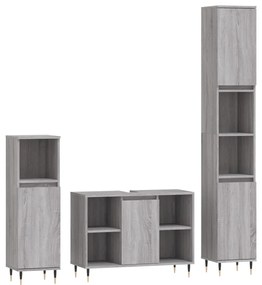 3dílný set koupelnového nábytku šedý sonoma kompozitní dřevo,  3190297