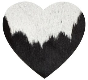 Bílo-černý podtácek srdce Love z hovězí kůže Black - 14*14*0,3 cm