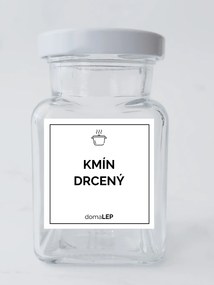 Samolepka na kořenky KMÍN DRCENÝ bílá 5 × 5 cm tučné písmo