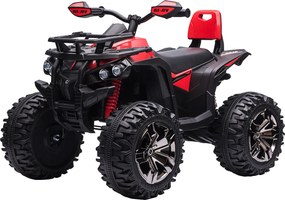 HOMCOM elektrická čtyřkolka 12V dětská čtyřkolka se světlomety a USB připojením, hudební přehrávač MP3, pro 3-5 let, 3-8 km/h, kovová, červená