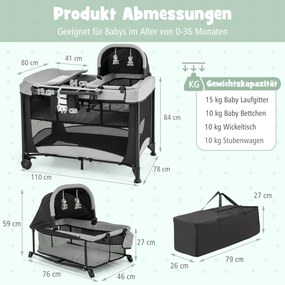 Costway Přenosná 5-in-1 dětská postýlka s cestovní postýlkou a kolébkou