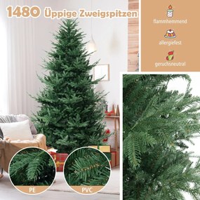 Costway 240 cm umělý vánoční stromek s 450 teplými bílými LED světly Vánoční