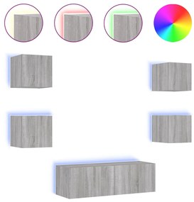 5dílná obývací stěna s LED osvětlením šedá sonoma - Default Title