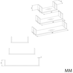 Sada dubových nástěnných polic MOBI hnědá