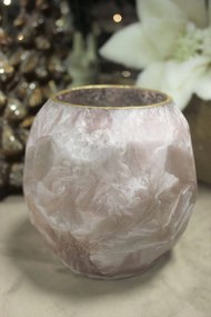 Růžový zamrzlý skleněný svícen 13cm