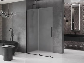 Mexen Velar, sprchová zástěna s posuvnými dveřmi Walk-in 130 x 200 cm, 8mm sklo námraza, černá matná, 871-130-000-33-70