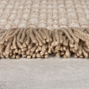 Béžový ručně tkaný koberec s příměsí vlny 160x230 cm Rene Fringed Ribbed – Flair Rugs