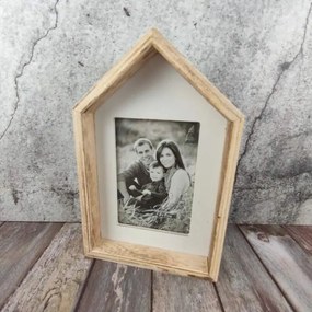 Dřevěný fotorámeček ve tvaru domečku- na jednu fotografii, 21 cm, II. JAKOST