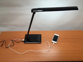 LED stolní lampička stmívatelná USB, 12W, volba teploty světla, černý lesk