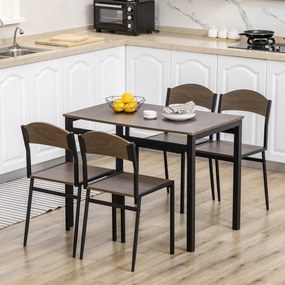 HOMCOM 5-dílná jídelní souprava se 1 obdélníkovým stolem 100x63x76.5 cm a 4 židlemi 45x40x82 cm, v kovu a MDF, černá a hnědá