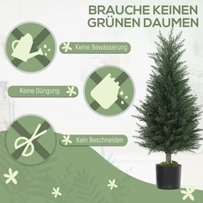 HOMCOM sada 2 umělých cypřišů, 90 cm — rostliny s mechem v květináčích, UV-odolné, realistické listy z PE pro interiér i exteriér