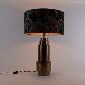 Stolní lampa bronzová s sametovým stínítkem tyrkysová se zlatem 50 cm - Bruut