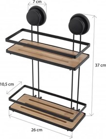 Erga Gavi, dvojitý koš na kosmetiku 26x10,5x37 cm na přísavky, černá matná-přírodní hnědá, ERG-YKA-CH.GAVI-BP2