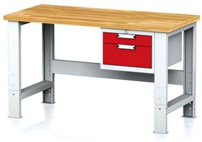 Alfa 3 Nastavitelný dílenský stůl MECHANIC I ,závěsný box na nářadí, 2 zásuvky, 1500x700x700-1055 mm, červené dveře
