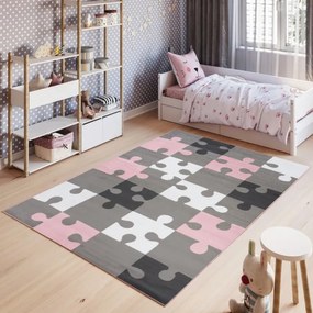 Dětský koberec PINKY Z414C Puzzle šedý, růžový