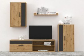HALMAR BENSON obývací stěna dub artisan/černá