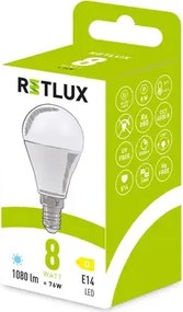 RETLUX RLL 637 G45 E14 mini Globe 8W / 1080 lm / 6500K - denní bílá /