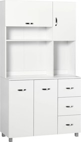 HOMCOM Moderní Kuchyňská Skříňka s 3 Zásuvkami, 4 Dveřmi a Nastavitelnými Policemi pro Jídelnu a Obývací Pokoj 100x39,5x183,5 cm Bílá | Aosom
