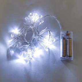 LED světýlka na baterie, krystalky, 1,3 m, ledově bílá, 10 diod, čirý kabel, IP20, 2 × AA
