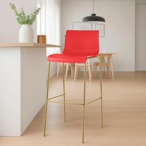 Barová židle Hoover plast čtyřnohá konstrukce Gold – červená