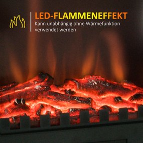 HOMCOM 2000W elektrický krb s LED efektem plamene, tichý, elektrická kamna s ochranou proti kovovému ohřevu