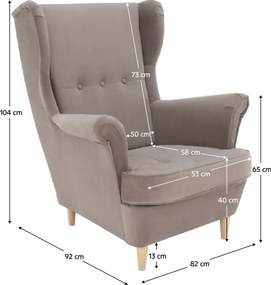 Relaxační křeslo ušák ROYAL - béžovošedá látka Trinity