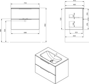 Sapho Cirasa koupelnová skříňka pod umyvadlo 69,8 x 52 x 46 cm siena strip modrá CR701-4242S