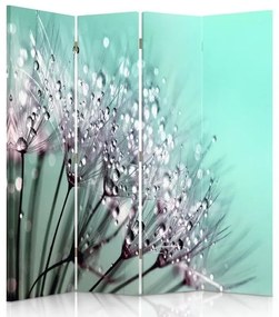 Ozdobný paraván Dmychadlo Tyrkysová květina - 145x170 cm, čtyřdílný, klasický paraván