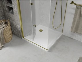 Mexen Lima sprchový kout se skládacími dveřmi 100 x 100 cm, 6mm čiré sklo, zlatý profil + sprchová vanička Slim, 856-100-100-50-00-4010