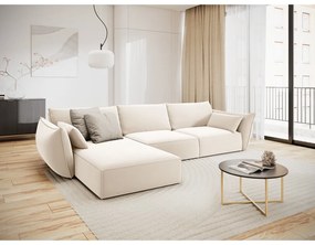 Béžová sametová rohová pohovka (levý roh/s lenoškou) Vanda – Mazzini Sofas