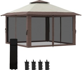 Outsunny Pavilon 4x4m Pevný Zimní Zahradní Stan s Dvojitou Střechou, UV Ochrana 50+ Sada Pro Party s 4 Bočními Panely a Písky pro Kempování, Béžový |
