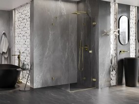 Mexen Lunar-F, sklápěcí sprchový kout pravý 90 x 90 cm, 8mm čiré sklo, zlatý kartáčovaný - 836-090-090-55-00-P