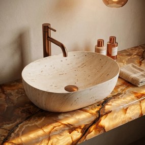 Keramické umyvadlo na desku REA Amelia Travertine Classic 48x34,5 cm, imitace kamene