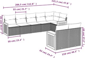 8dílná zahradní sedací souprava s poduškami černá polyratan 3227826