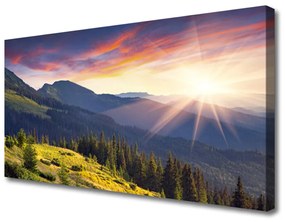Obraz na plátně Hora Les Slunce Krajina 125x50 cm